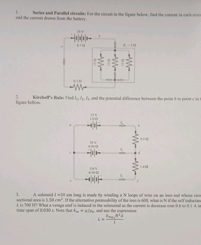 1. Series and Parallel circuits: For the | StudyX