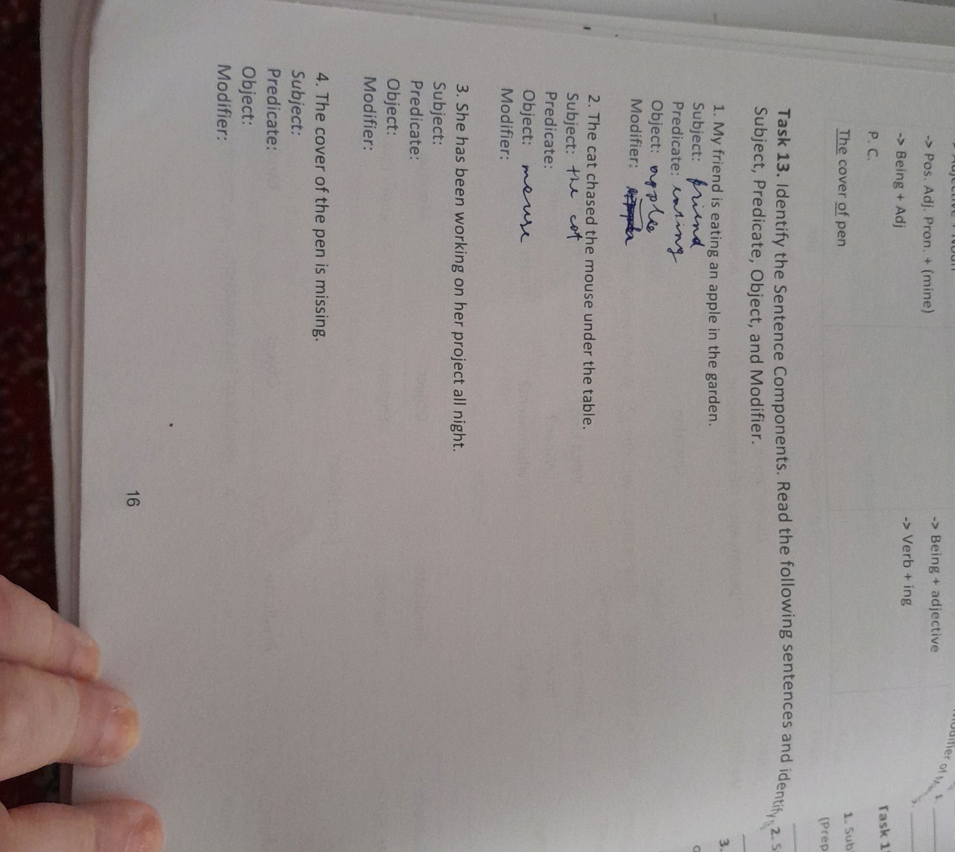 Task 13. Identify the Sentence Components. | StudyX