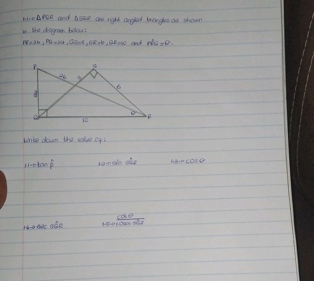 1. 1-0 $ PQR$ and $ SQR$ are right angled | StudyX