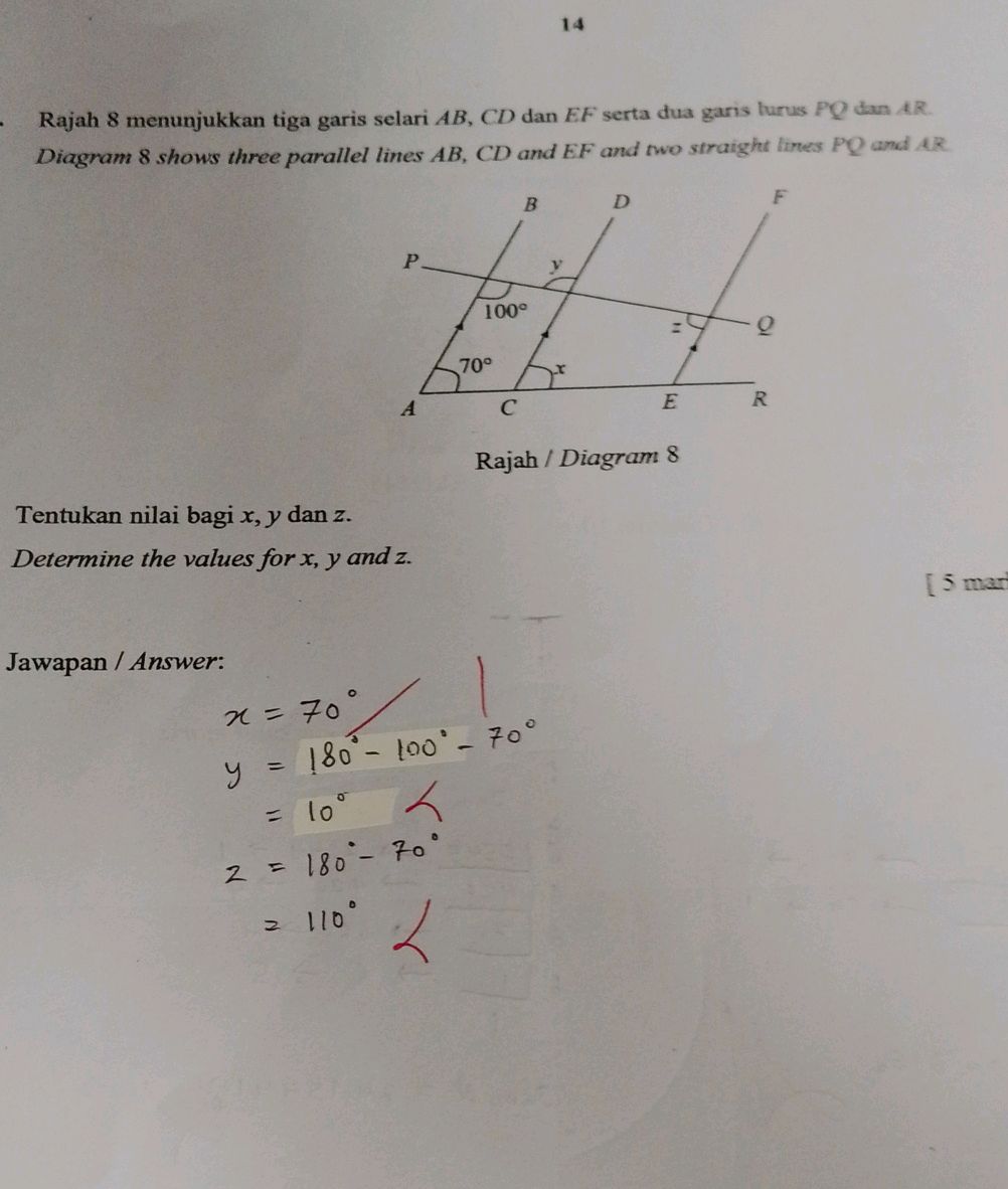 Rajah 8 menunjukkan tiga garis selari AB, CD | StudyX