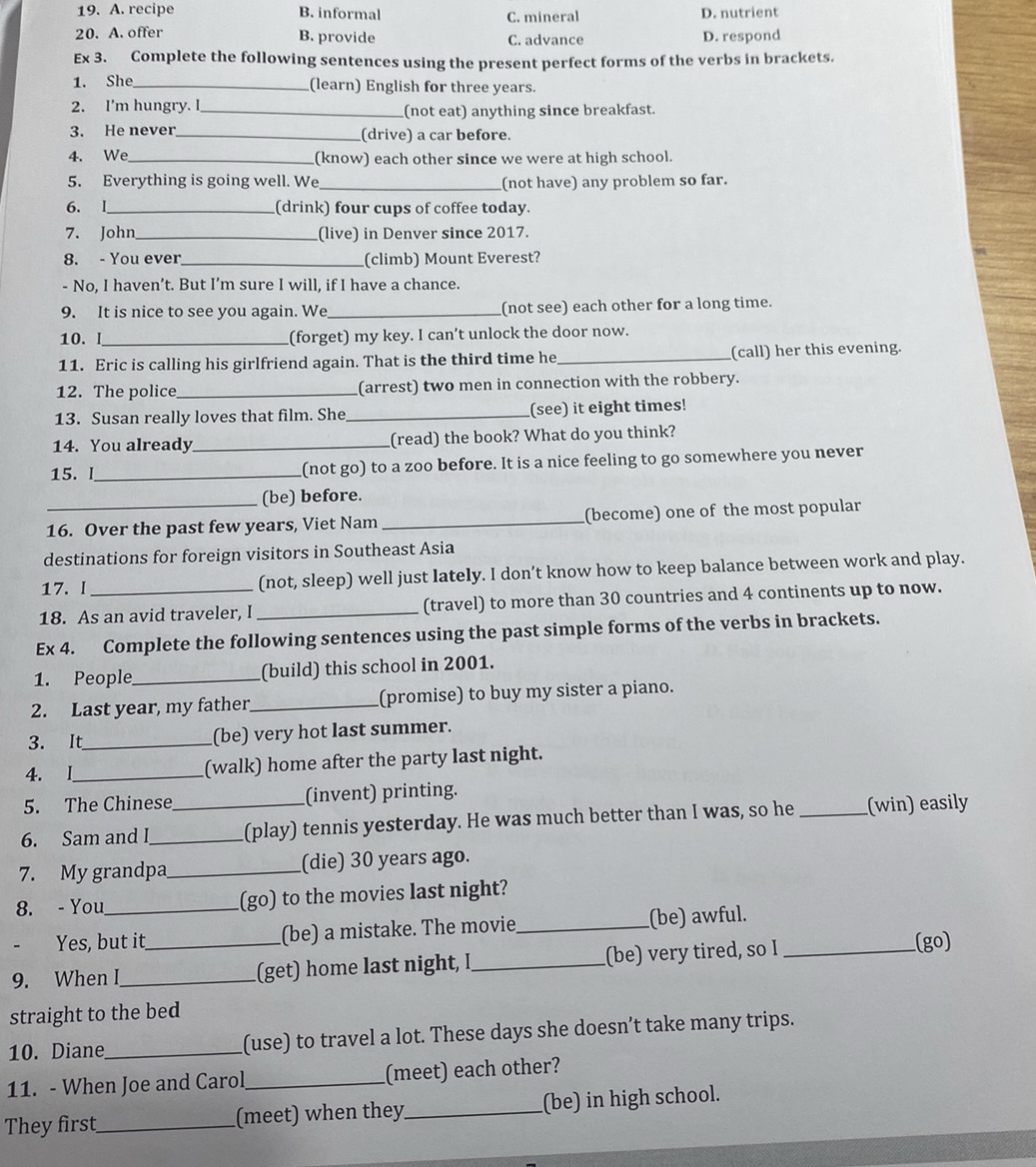 Ex 3. Complete the following sentences using | StudyX