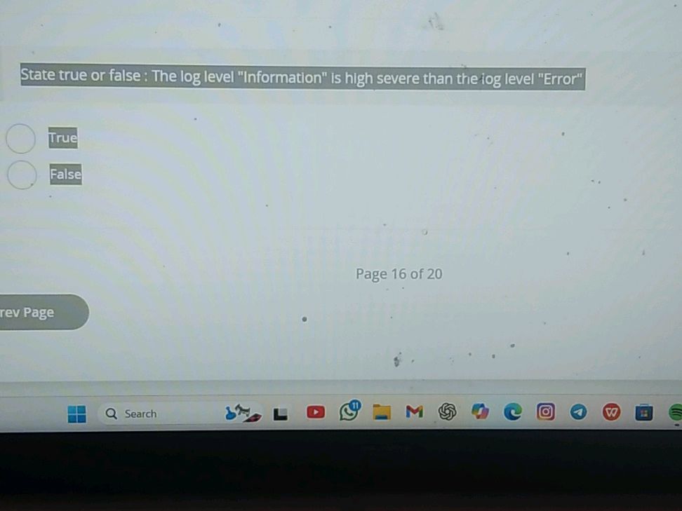 State true or false: The log level | StudyX
