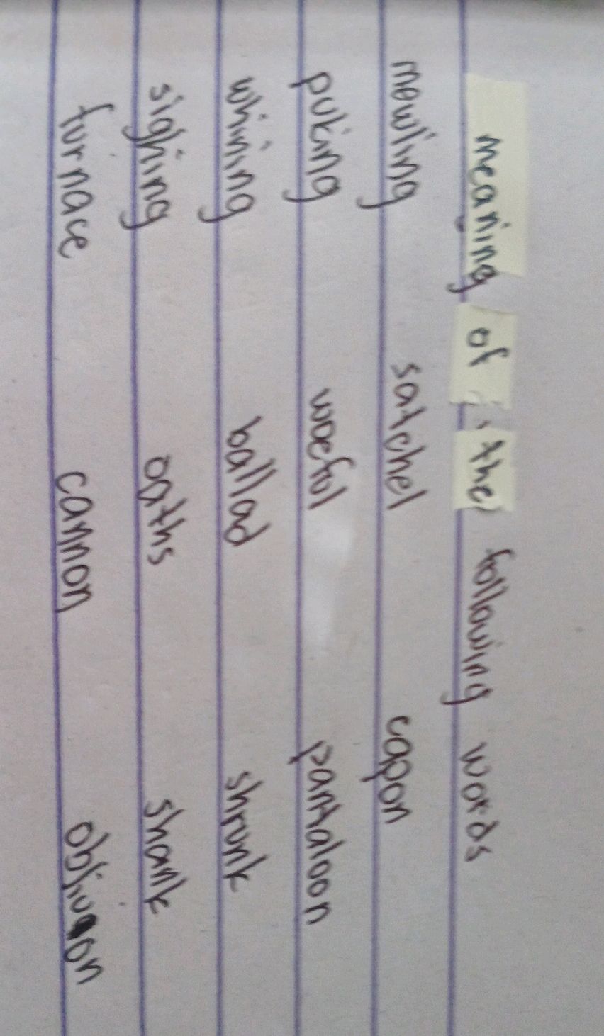 meaning of the following words mewling | StudyX