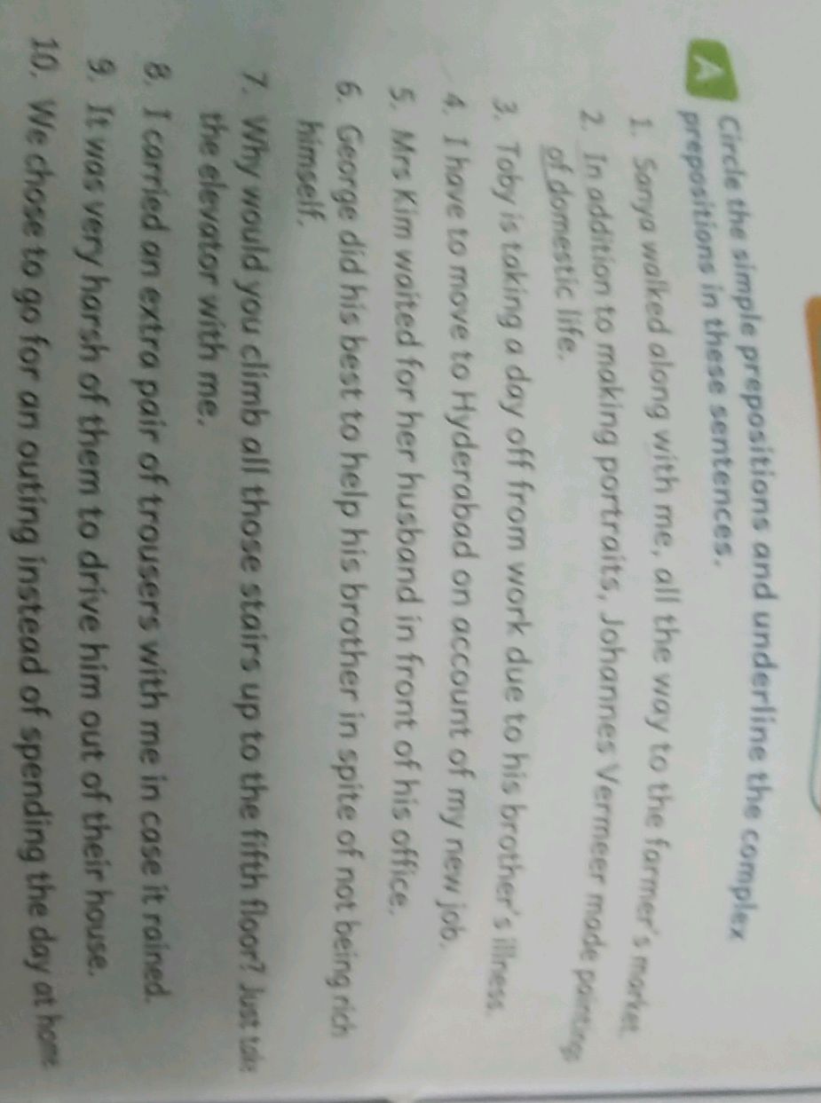 Circle the simple prepositions and underline | StudyX