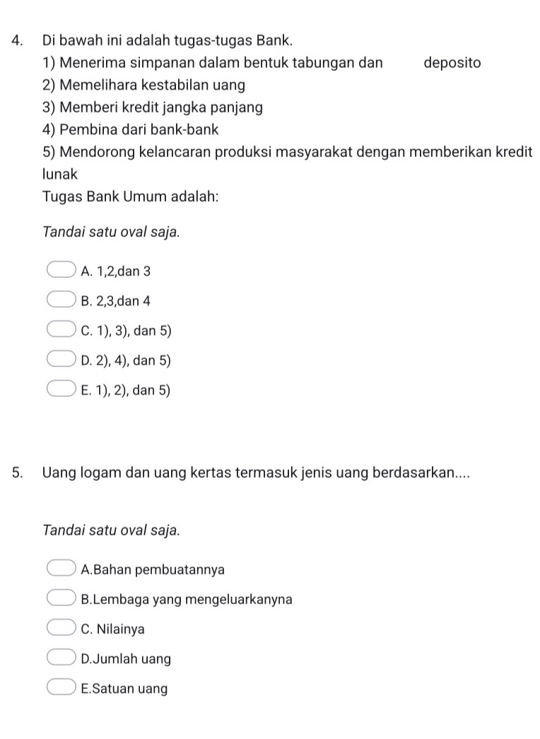 4. Di bawah ini adalah tugas-tugas Bank. 1) | StudyX