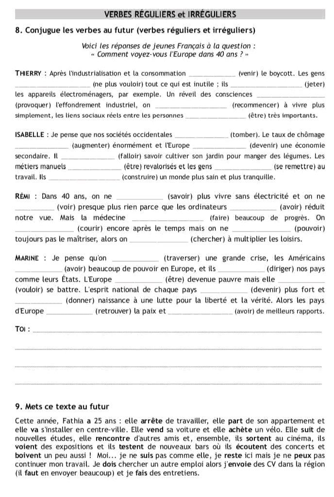 VERBES REGULIERS et IRRÉGULIERS 8. Conjugue | StudyX