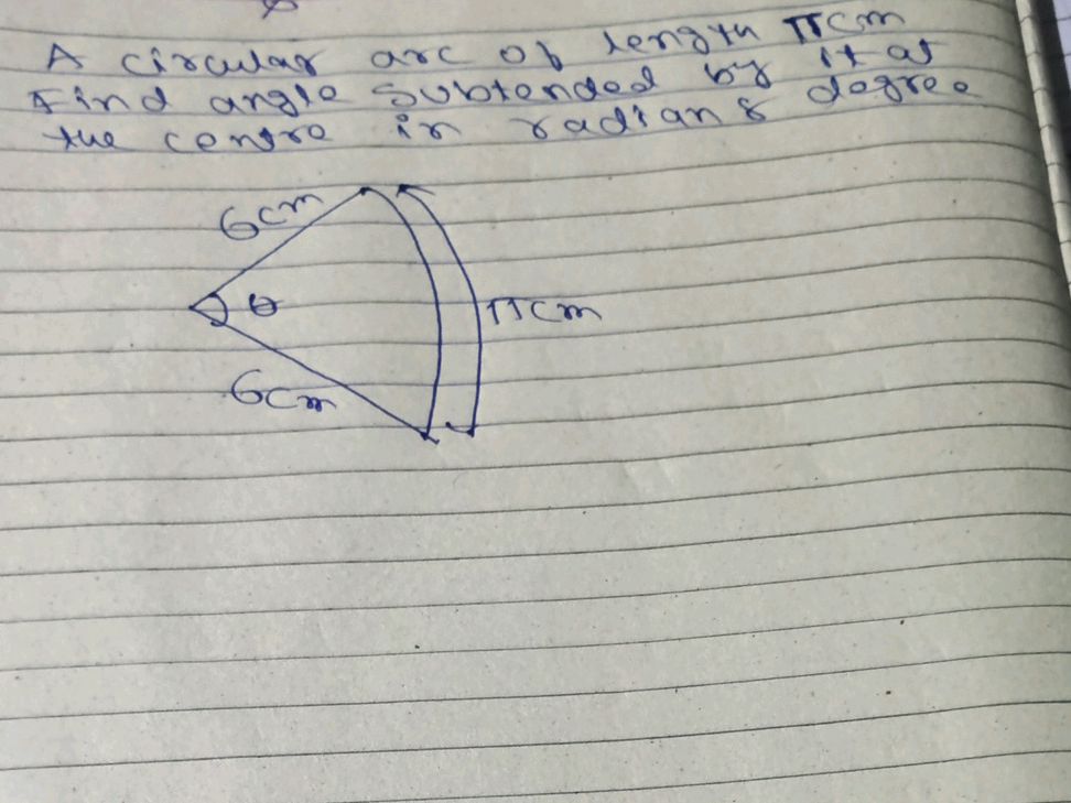 A circular arc of length $ $ cm. Find angle | StudyX