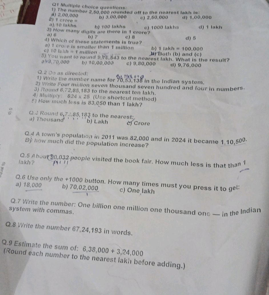 Q1 Multiple choice questions: 1) The number | StudyX