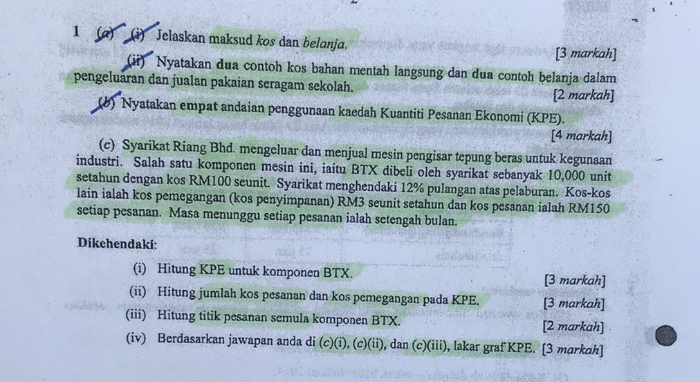 1 (i) Jelaskan maksud kos dan belanja. (ii) | StudyX
