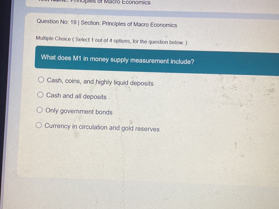 What does M1 in money supply measurement | StudyX