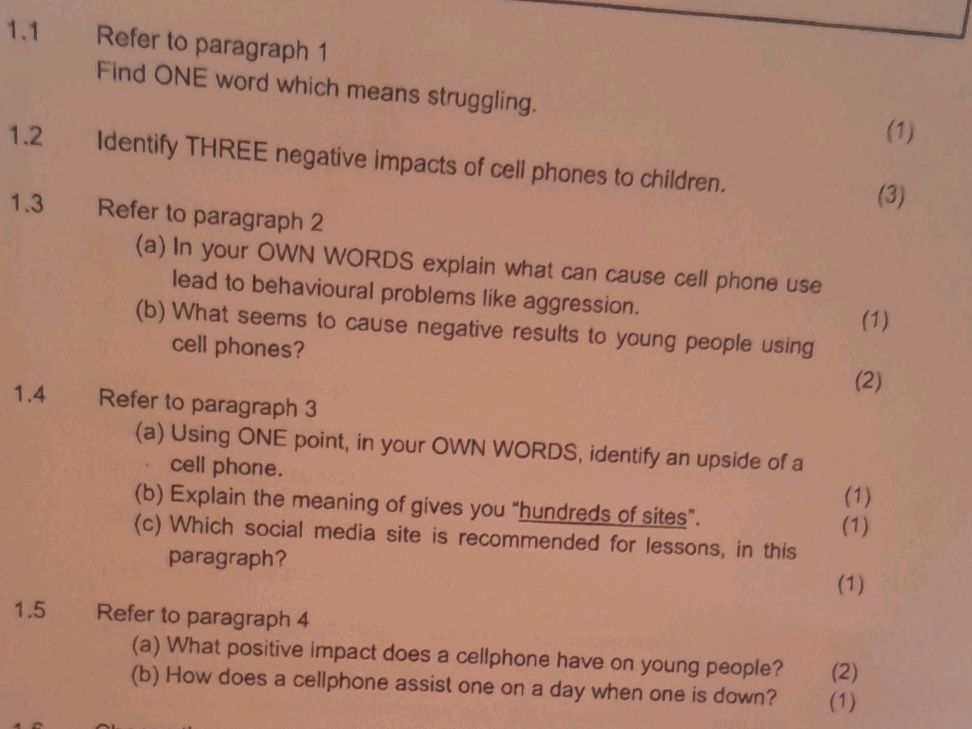 1.1 Refer to paragraph 1 Find ONE word which | StudyX