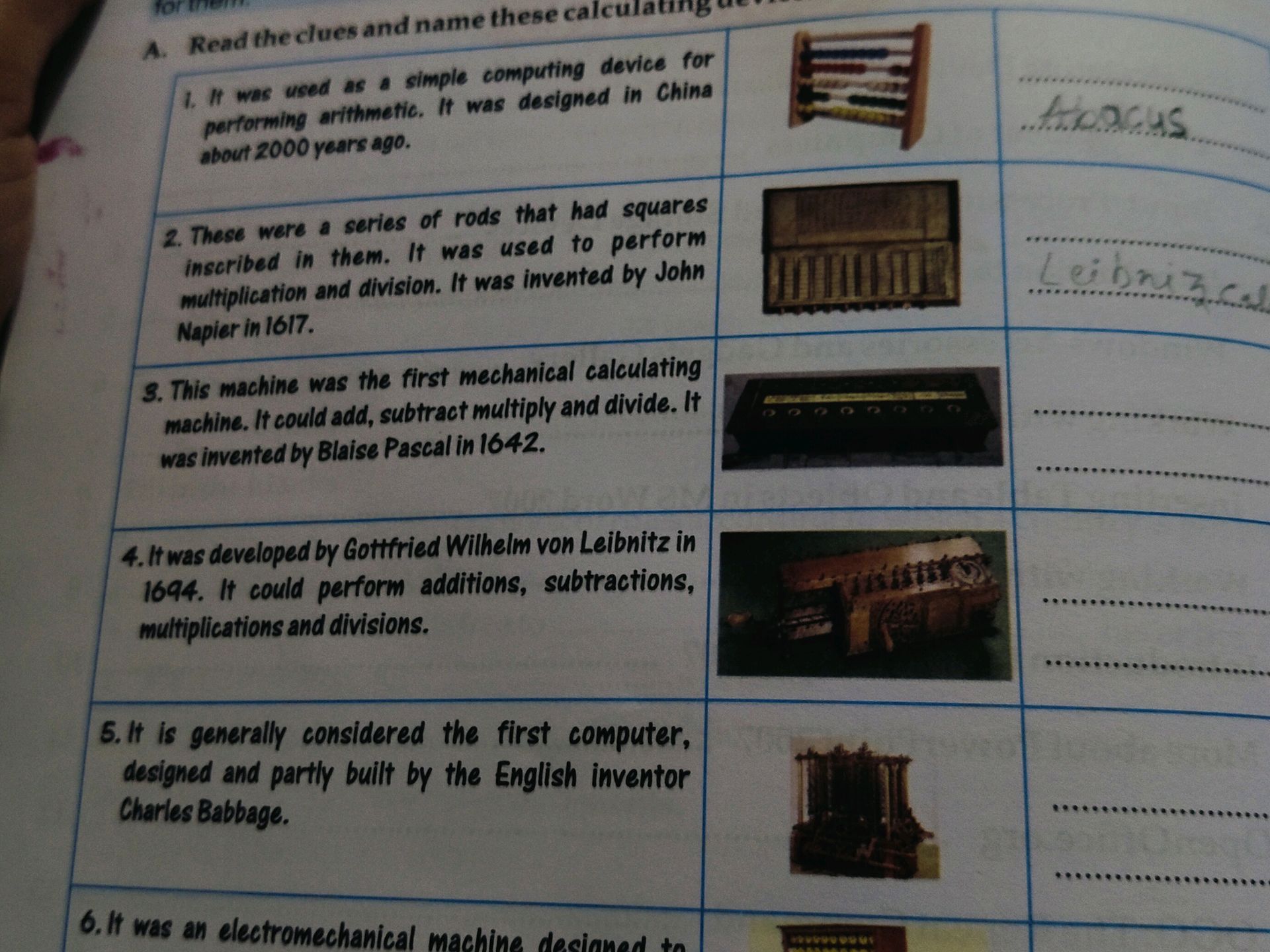 A. Read the clues and name these calculating | StudyX