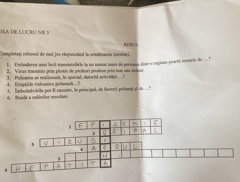 Completați rebusul de mai jos răspunzând la | StudyX