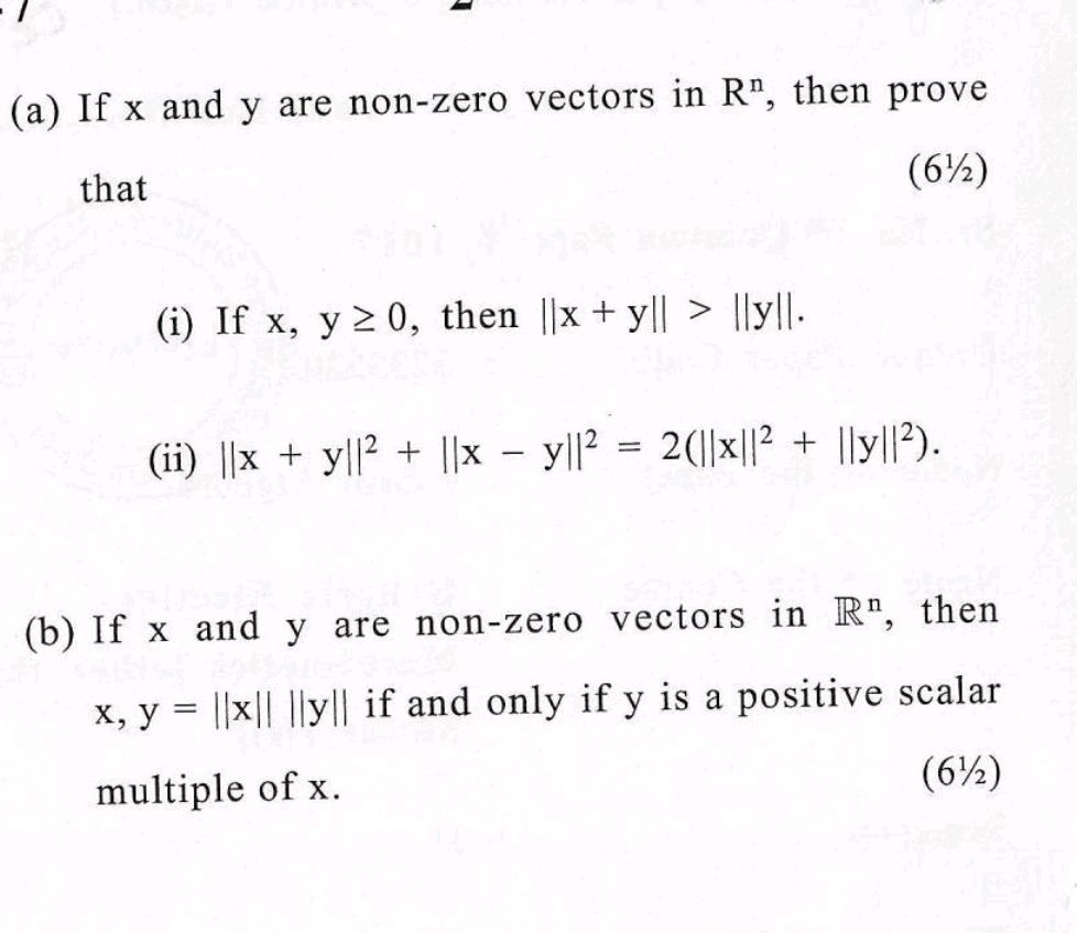 (a) If x and y are non-zero vectors in R^n, | StudyX