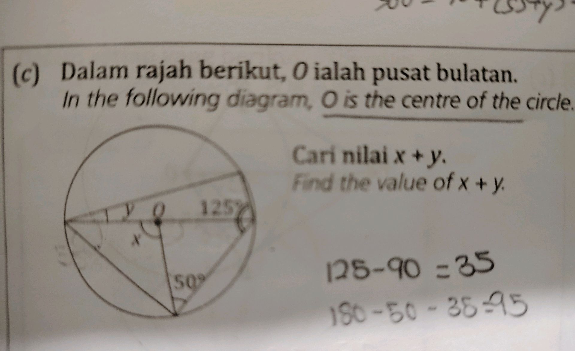 Dalam rajah berikut, O ialah pusat bulatan. | StudyX