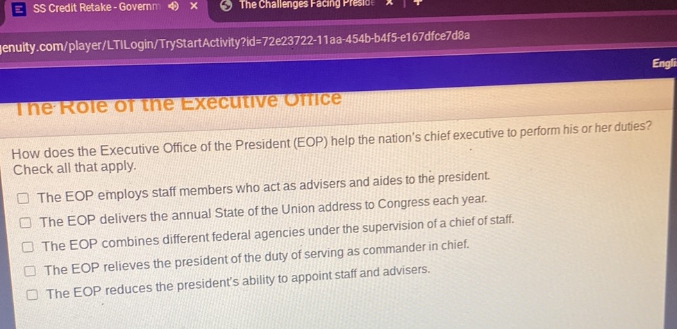 How does the Executive Office of the | StudyX