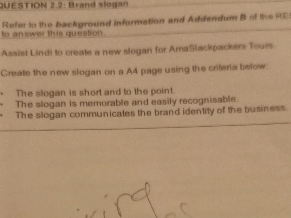 QUESTION 2.2: Brand slogan Refer to the | StudyX