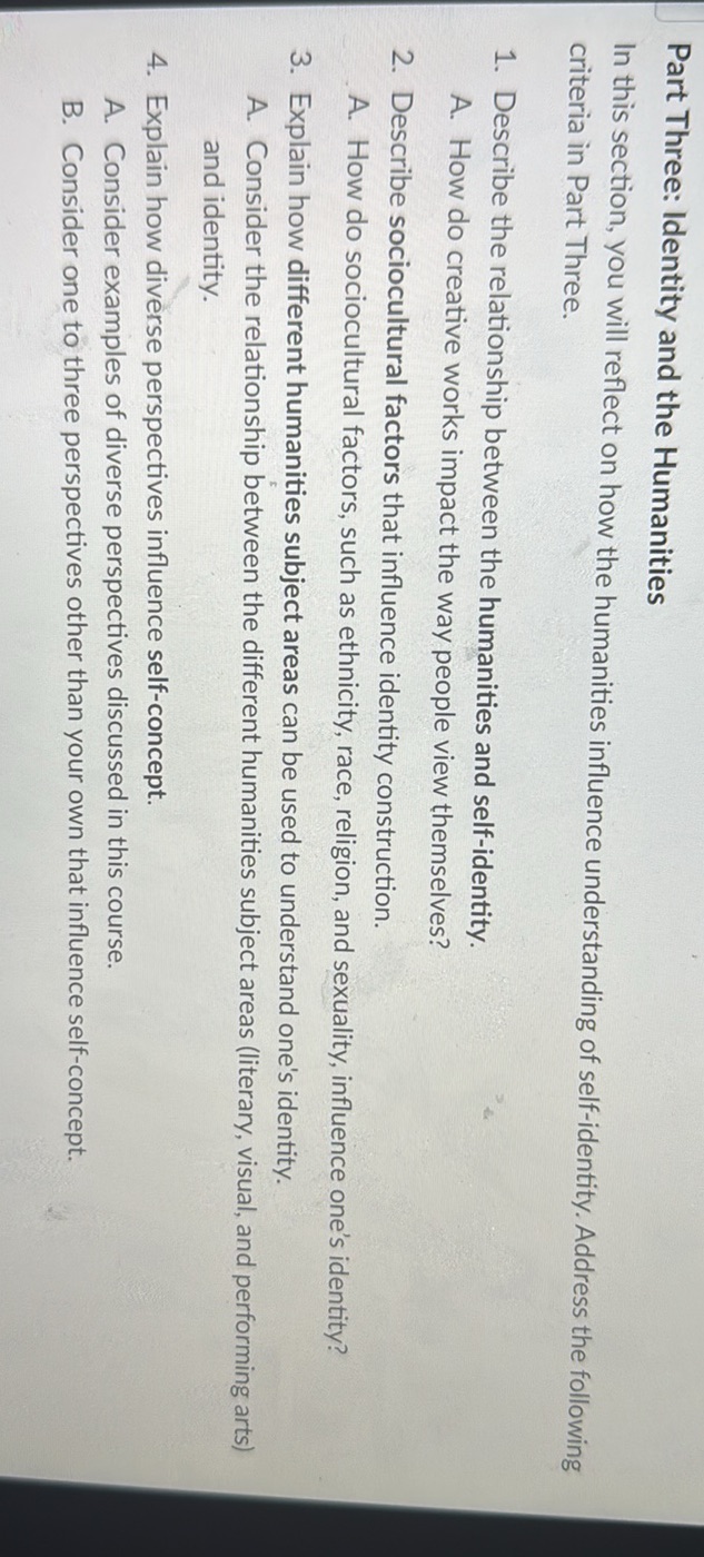 Part Three: Identity and the Humanities In | StudyX