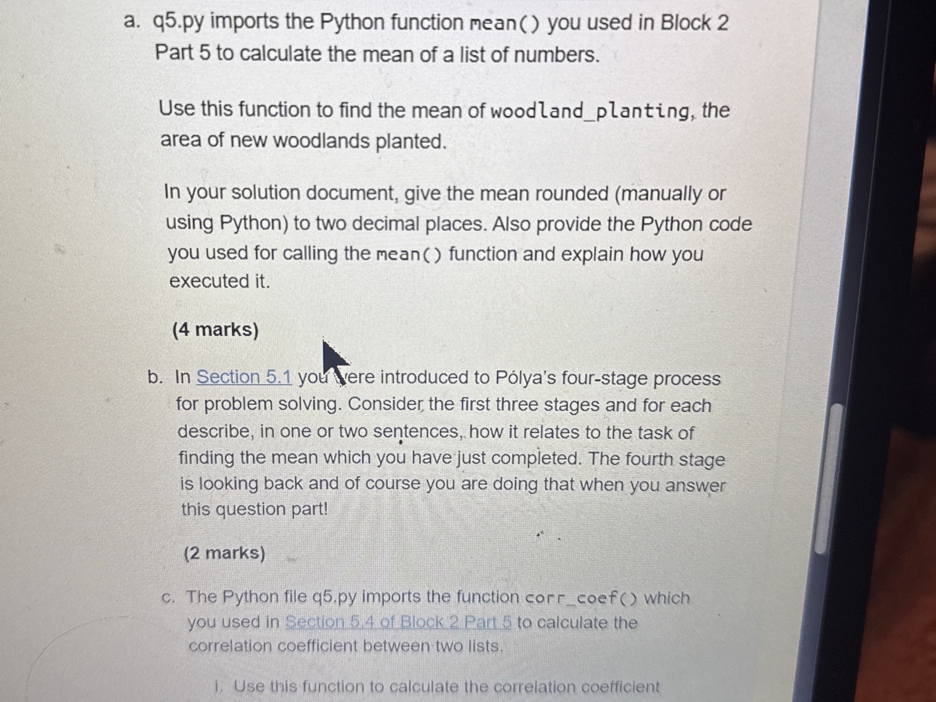 a. q5.py imports the Python function mean() | StudyX
