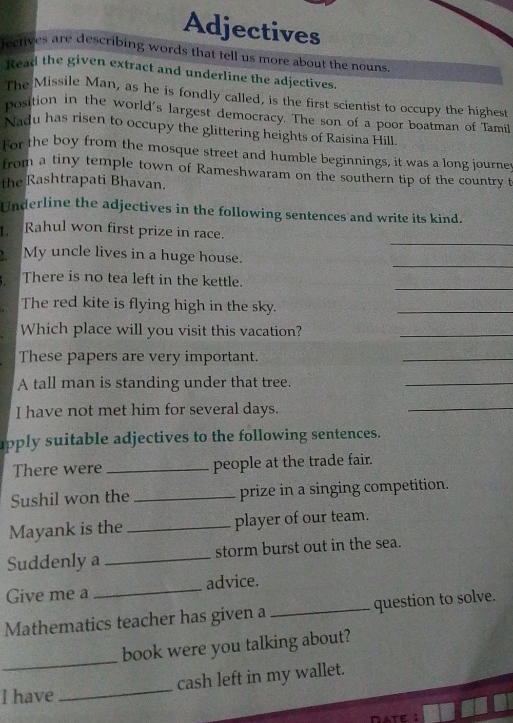 Underline the adjectives in the following | StudyX