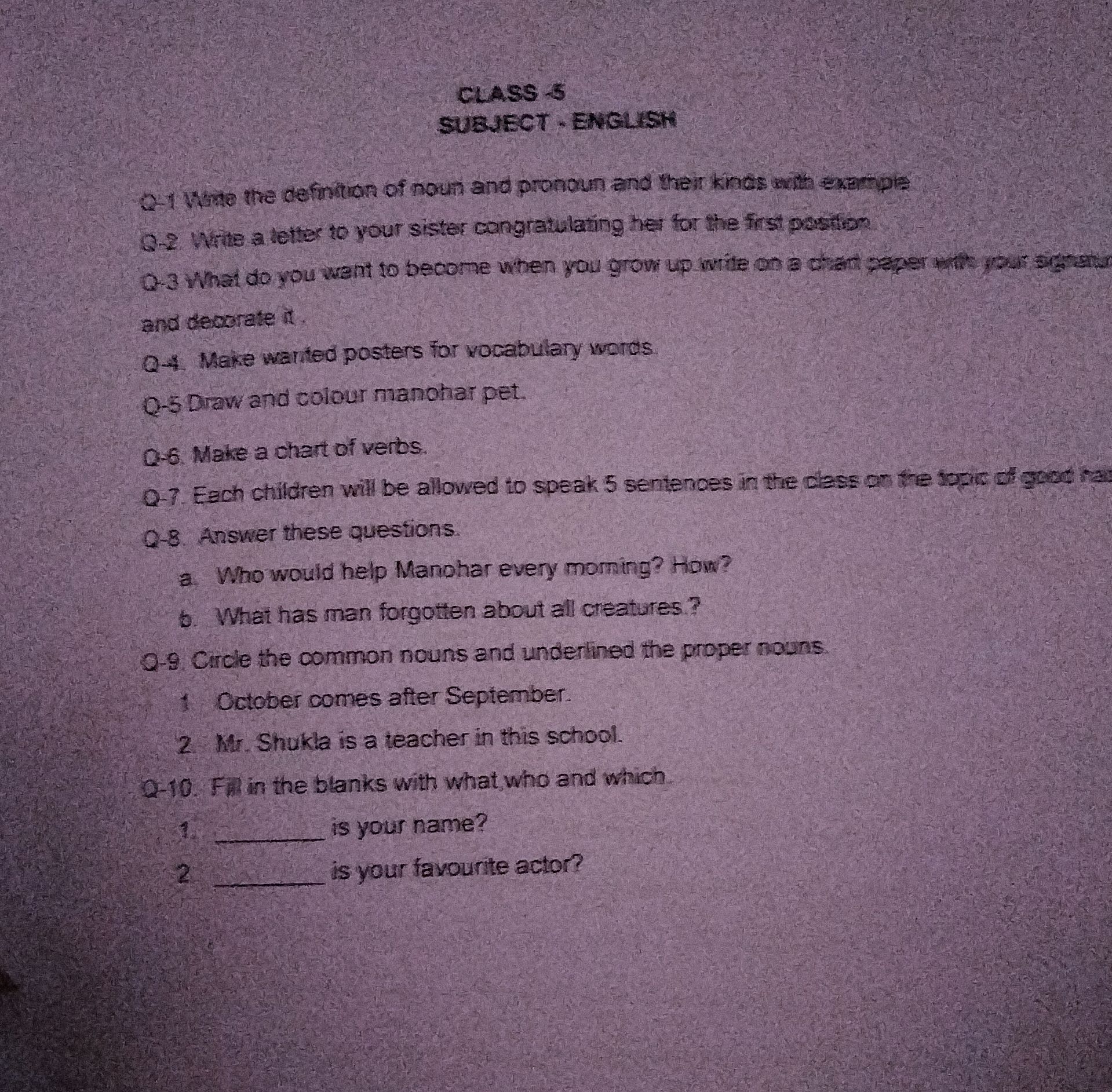 Q-1 Write the definition of noun and pronoun | StudyX