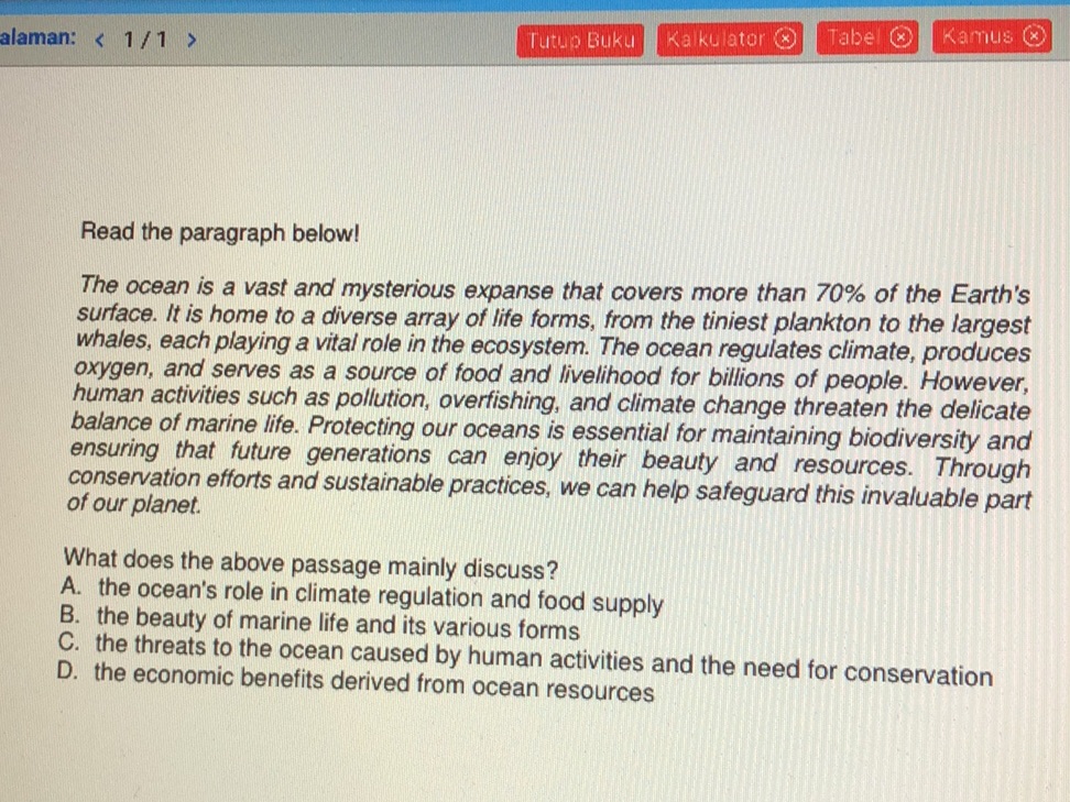 Read the paragraph below! The ocean is a | StudyX