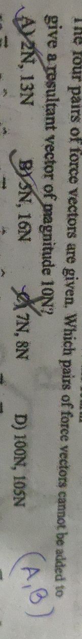 The four pairs of force vectors are given.