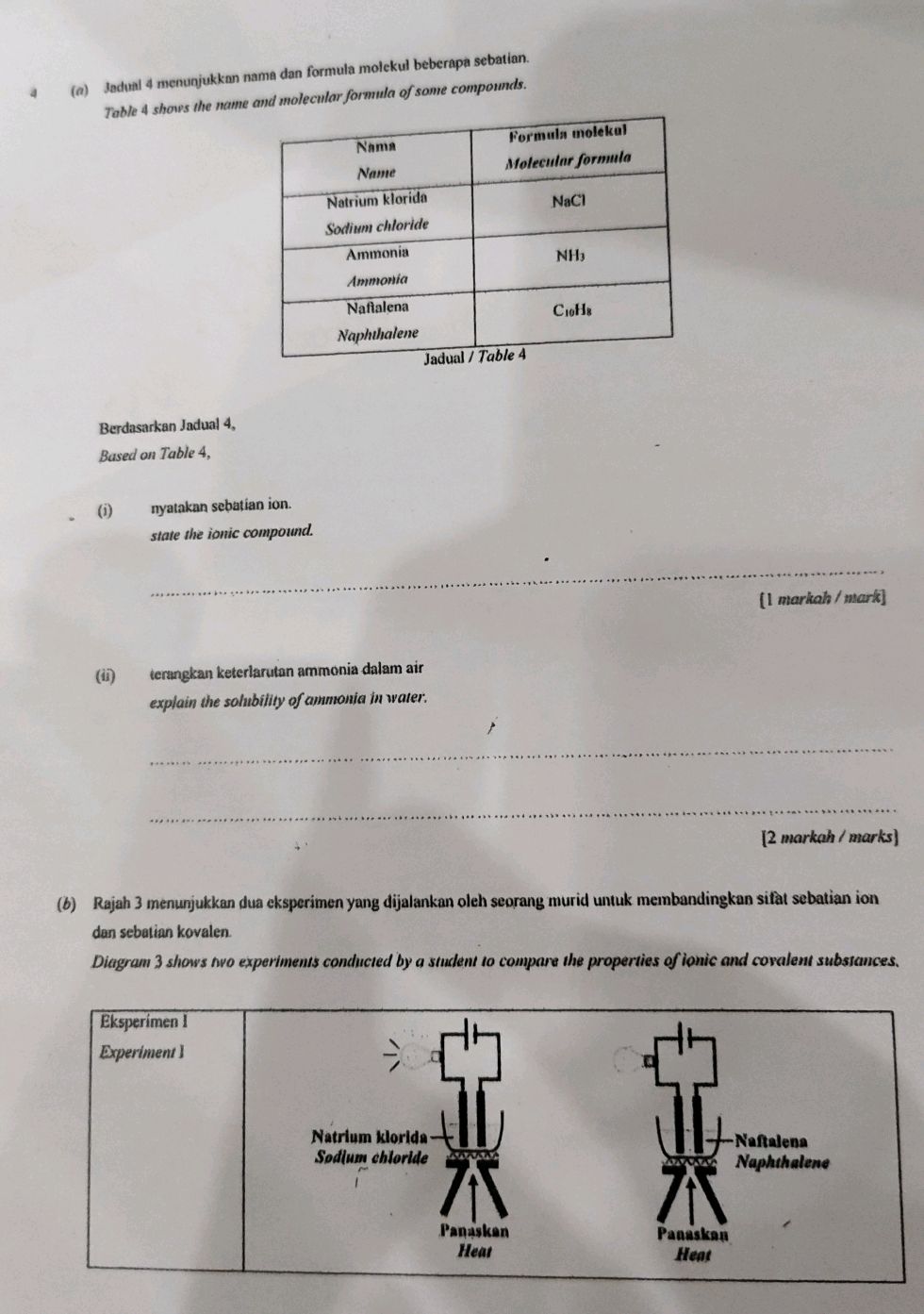 (a) Jadual 4 menunjukkan nama dan formula | StudyX