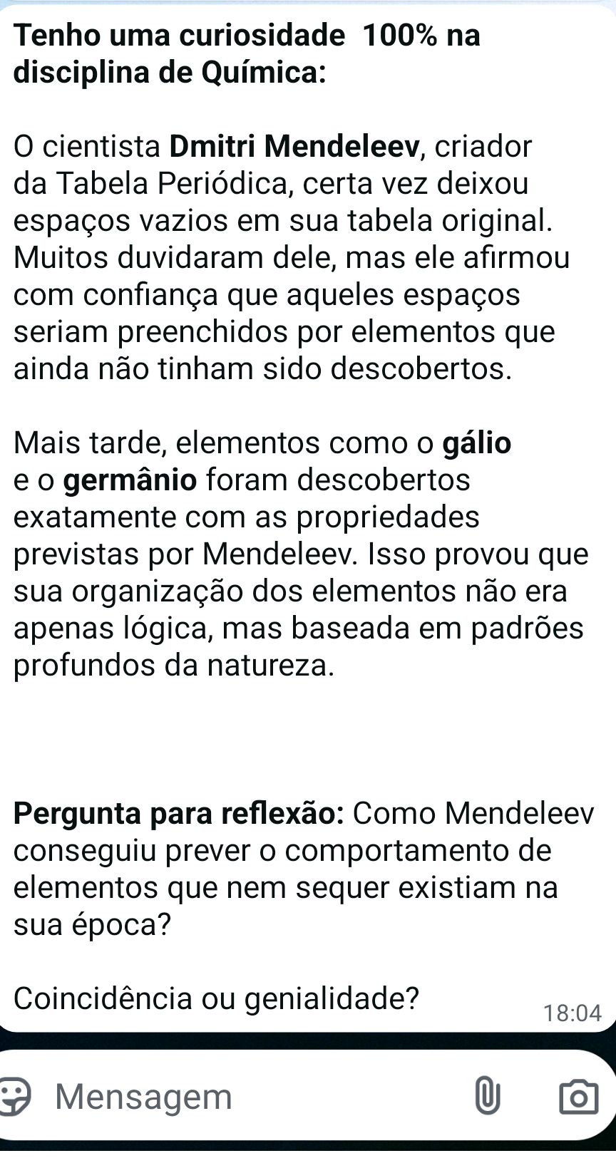 Pergunta para reflexão: Como Mendeleev | StudyX