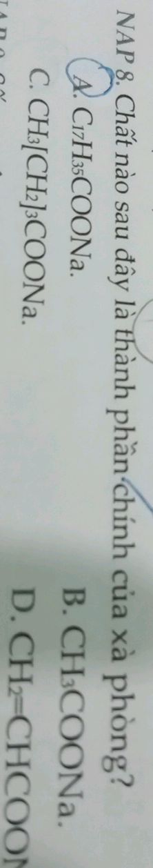 NAP 8. Chất nào sau đây là thành phần chính | StudyX