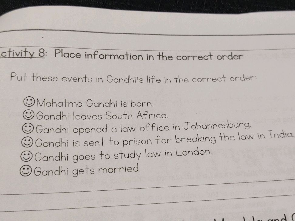 Put these events in Gandhi's life in the | StudyX