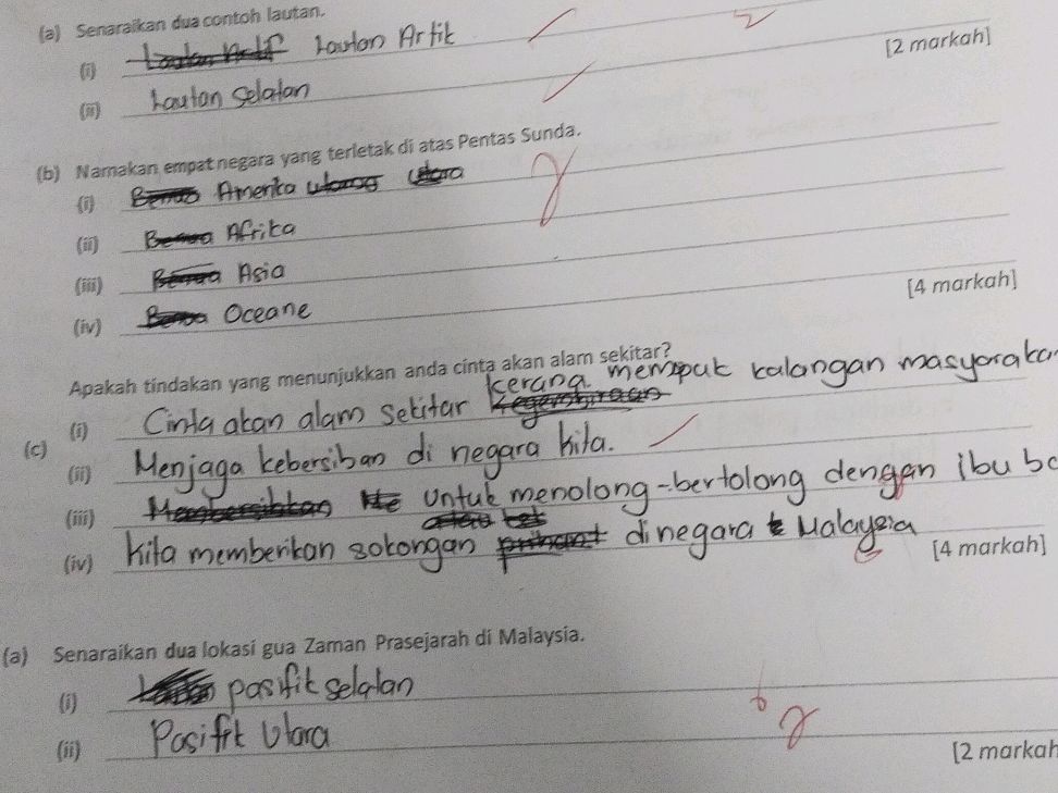 (a) Senaraikan dua contoh lautan. (i) Lautan | StudyX