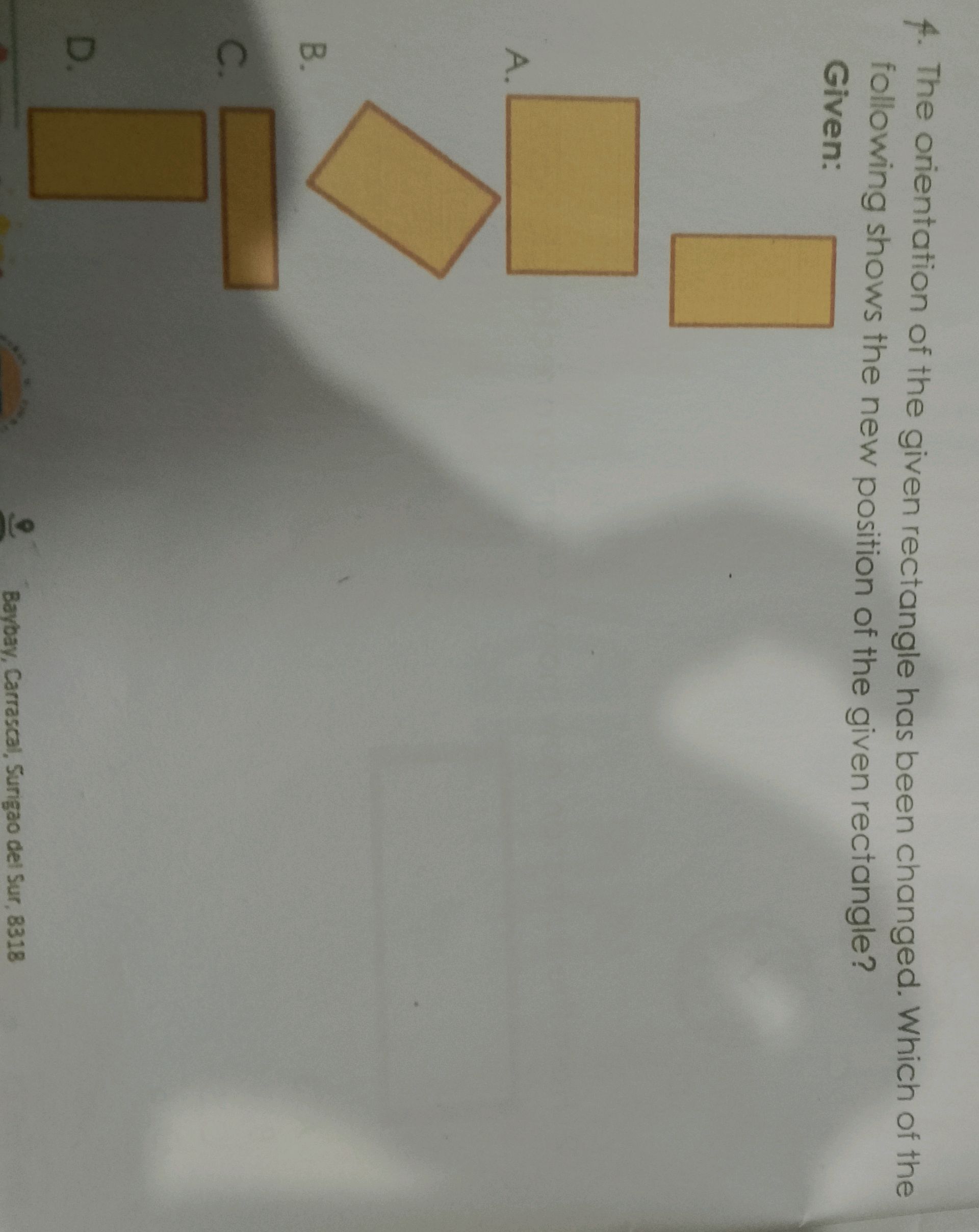 4. The orientation of the given rectangle | StudyX