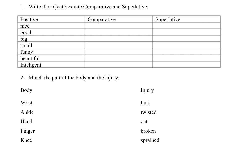 1. Write the adjectives into Comparative and | StudyX