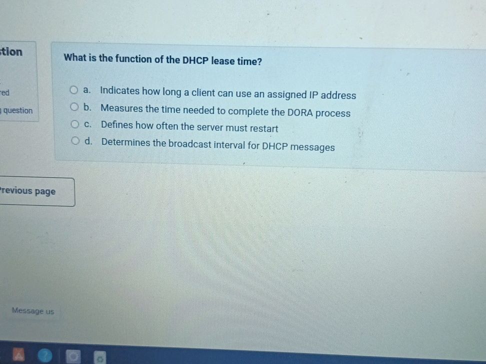 What is the function of the DHCP lease time? | StudyX