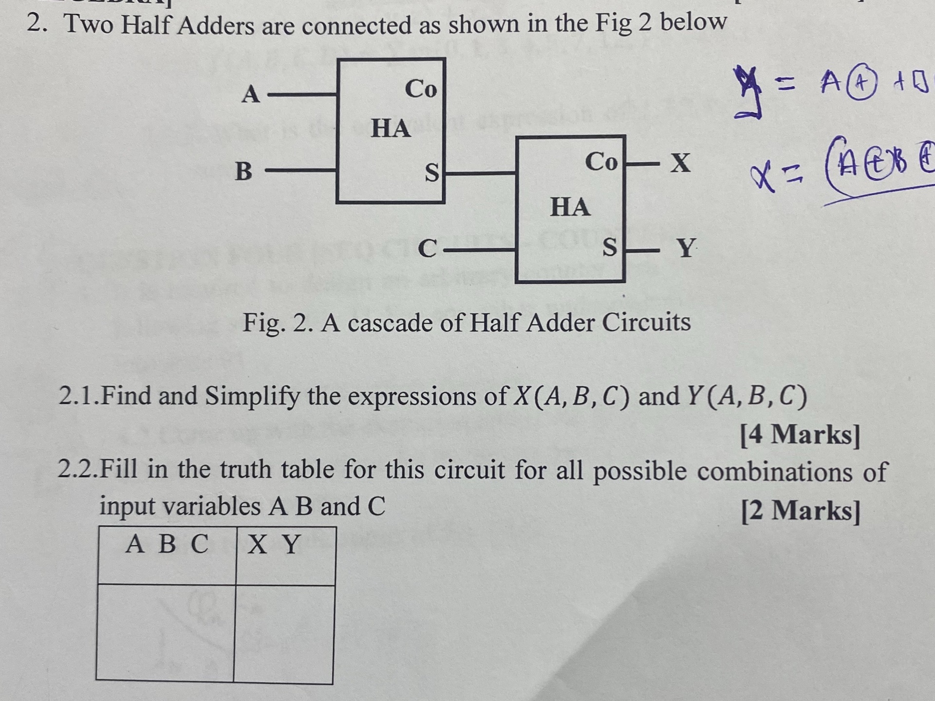 2. Two Half Adders are connected as shown | StudyX