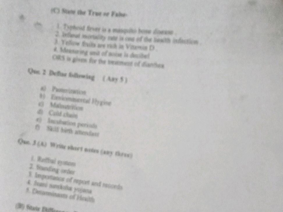 (C) State the True or False 1. Typhoid | StudyX