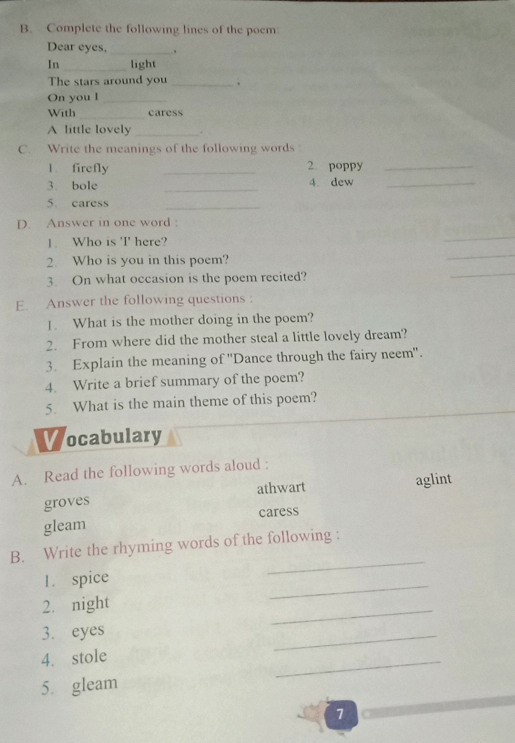 B. Complete the following lines of the poem: | StudyX