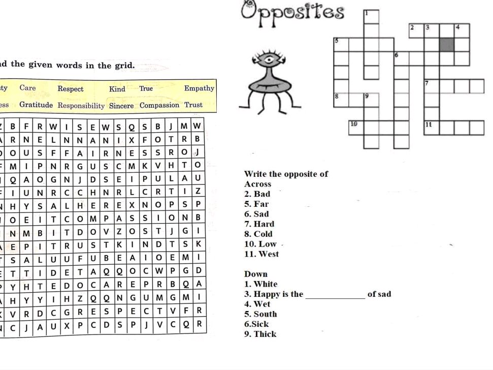 Write the opposite of Across 2. Bad 5. Far | StudyX