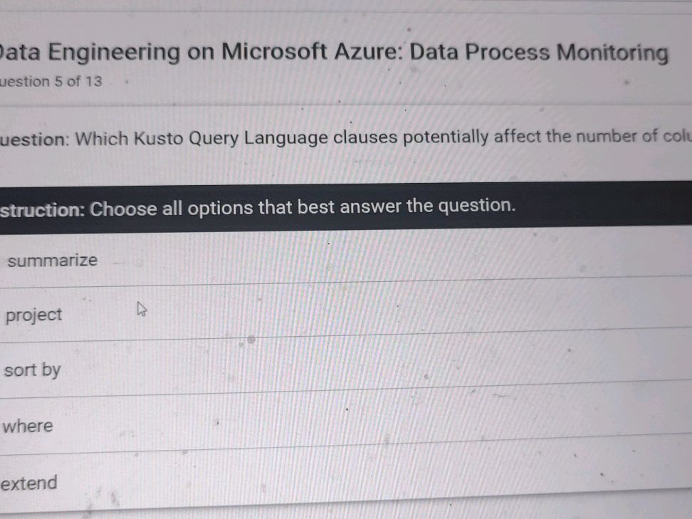 Question: Which Kusto Query Language clauses | StudyX