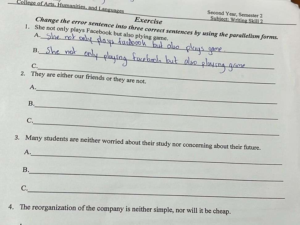 Change the error sentence into three correct | StudyX