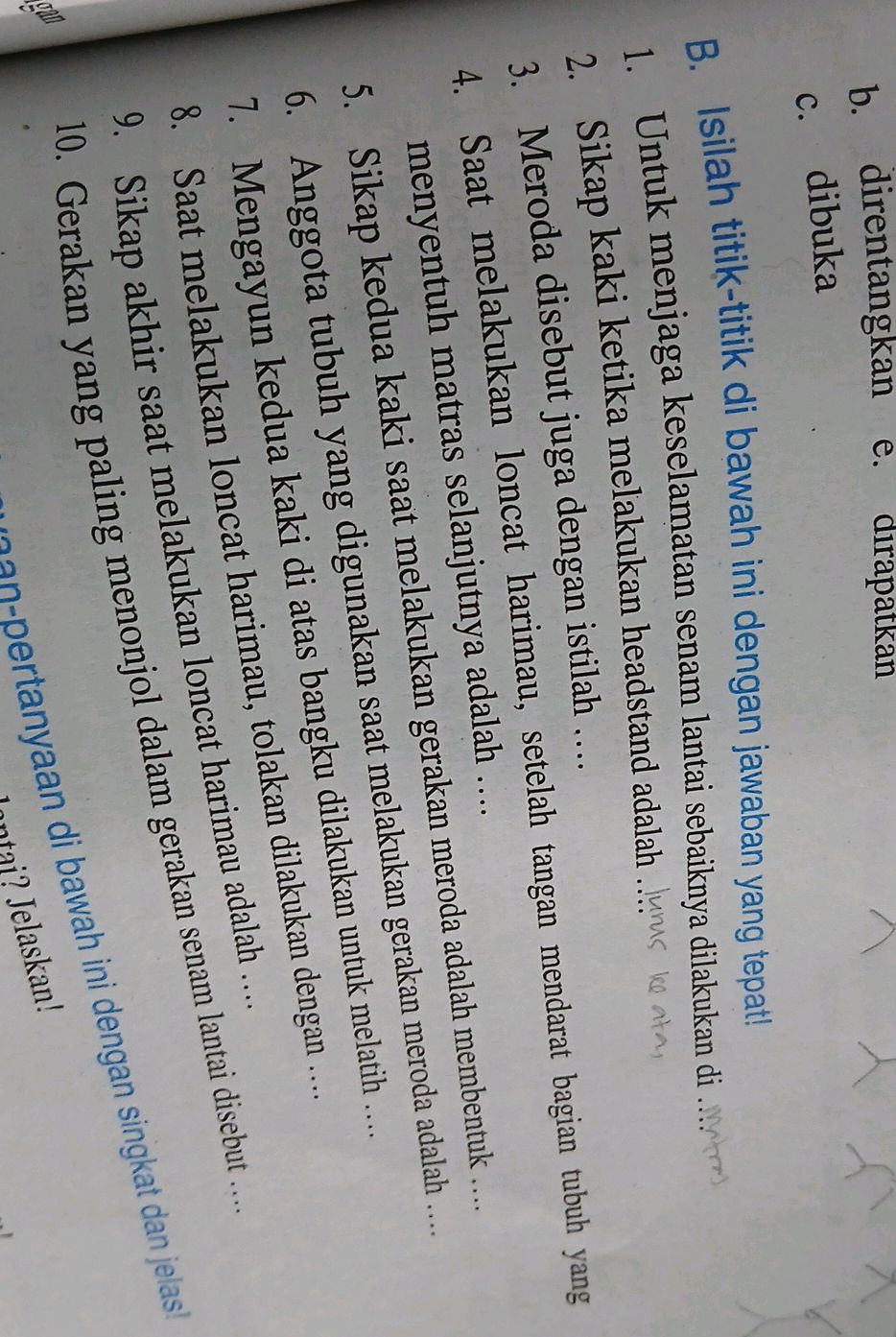 B. Isilah titik-titik di bawah ini dengan | StudyX