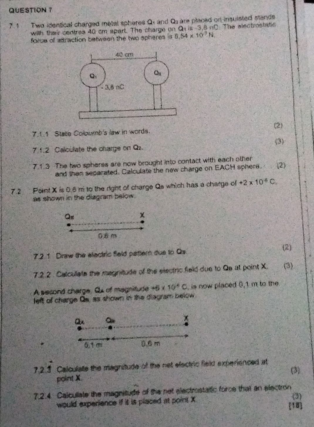 QUESTION 7 7.1 Two identical charged metal | StudyX