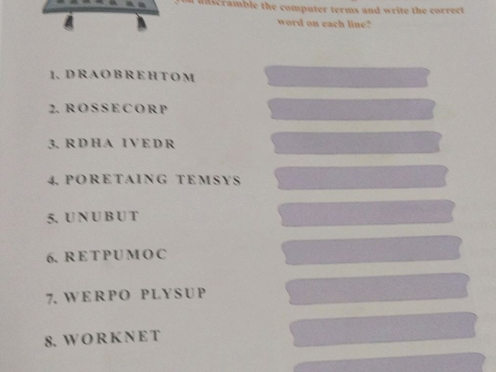 Unscramble the computer terms and write the | StudyX