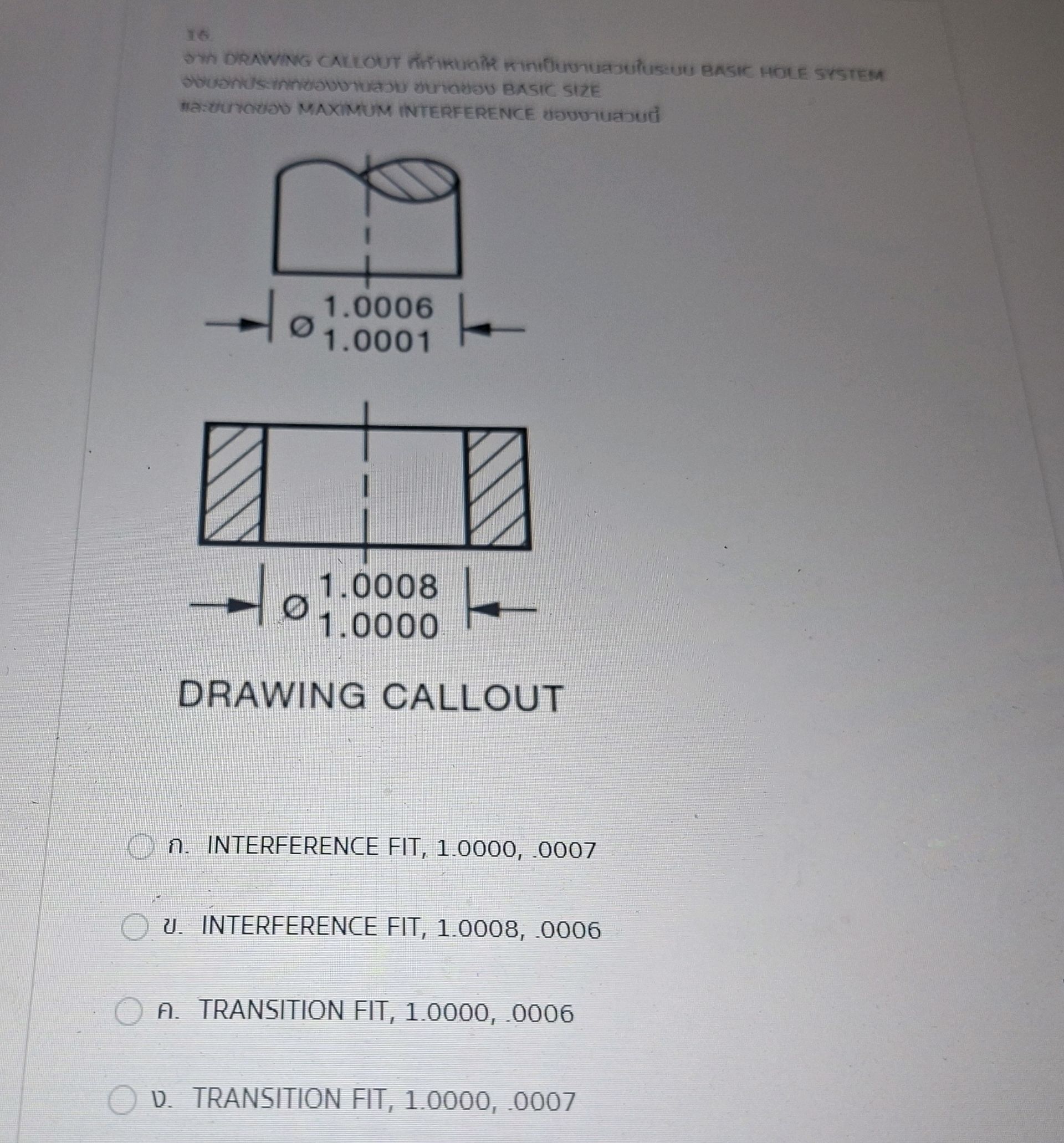 DRAWING CALLOUT ก. INTERFERENCE FIT, | StudyX