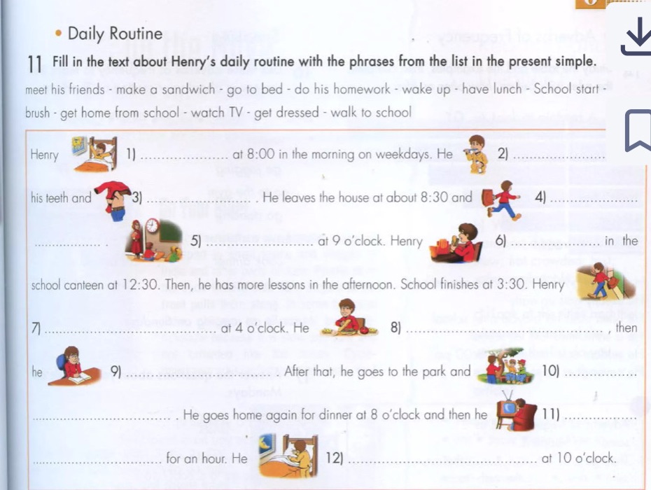11 Fill in the text about Henry's daily | StudyX