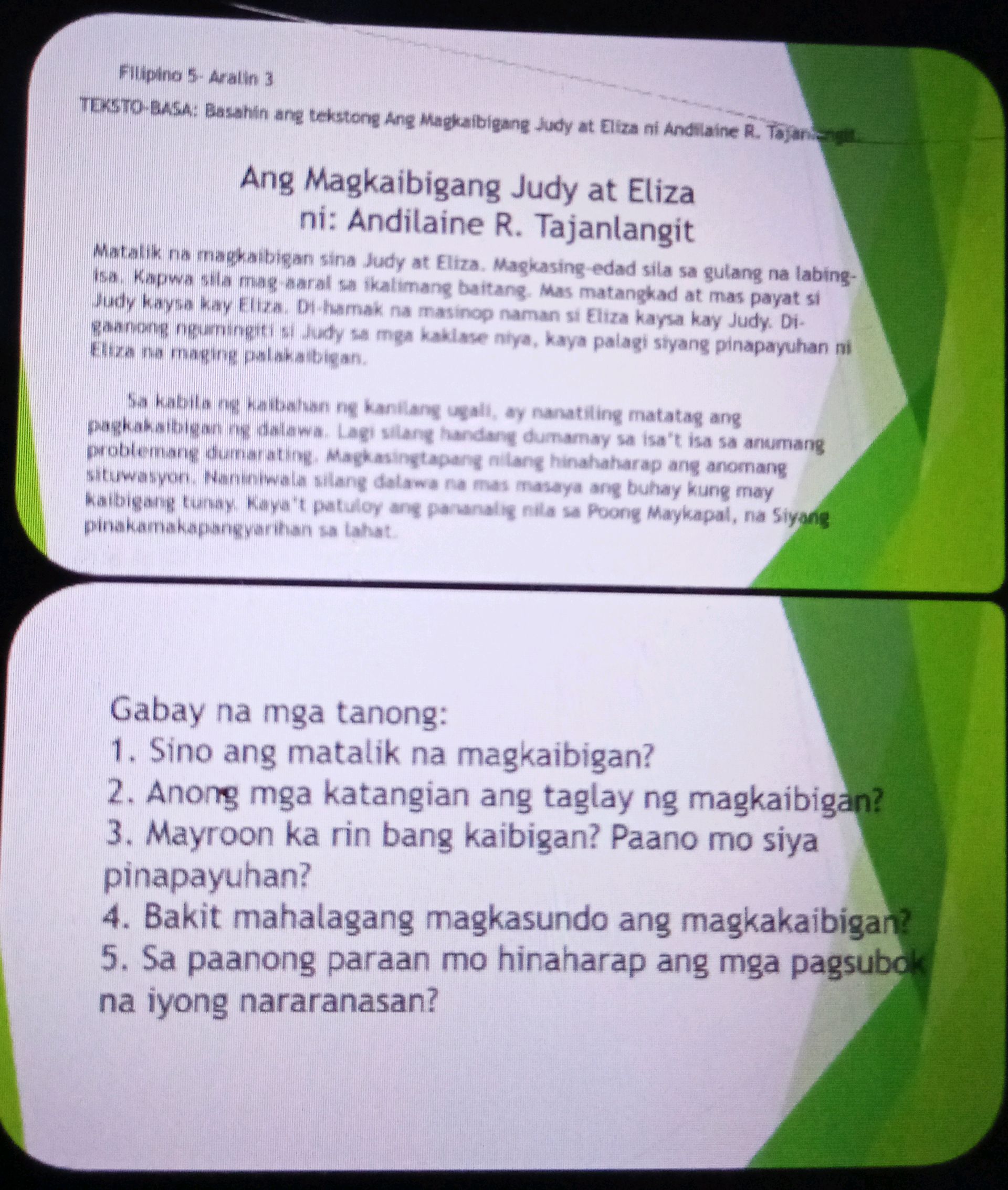 Gabay na mga tanong: 1. Sino ang matalik na | StudyX