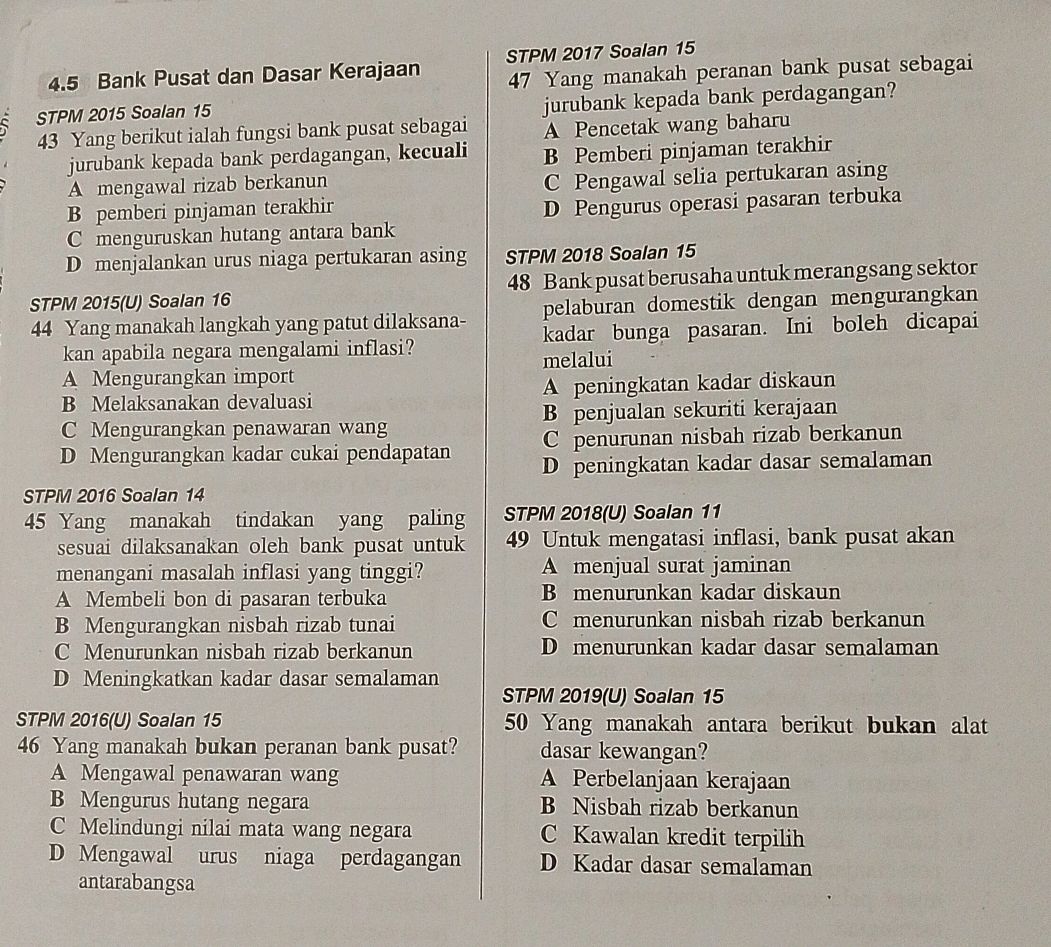 43 Yang berikut ialah fungsi bank pusat | StudyX