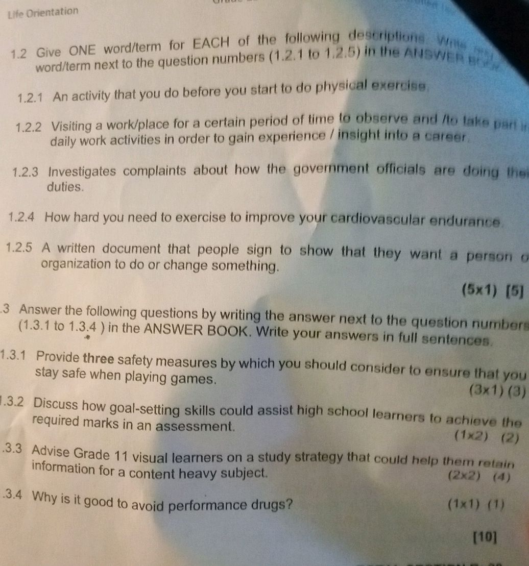 1.2 Give ONE word/term for EACH of the | StudyX