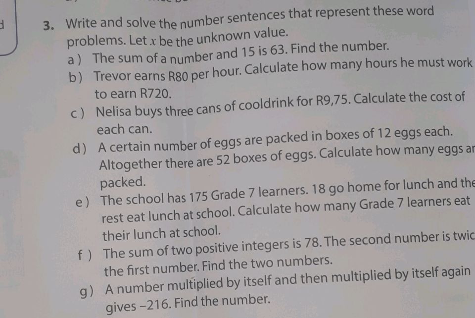 3. Write and solve the number sentences that | StudyX